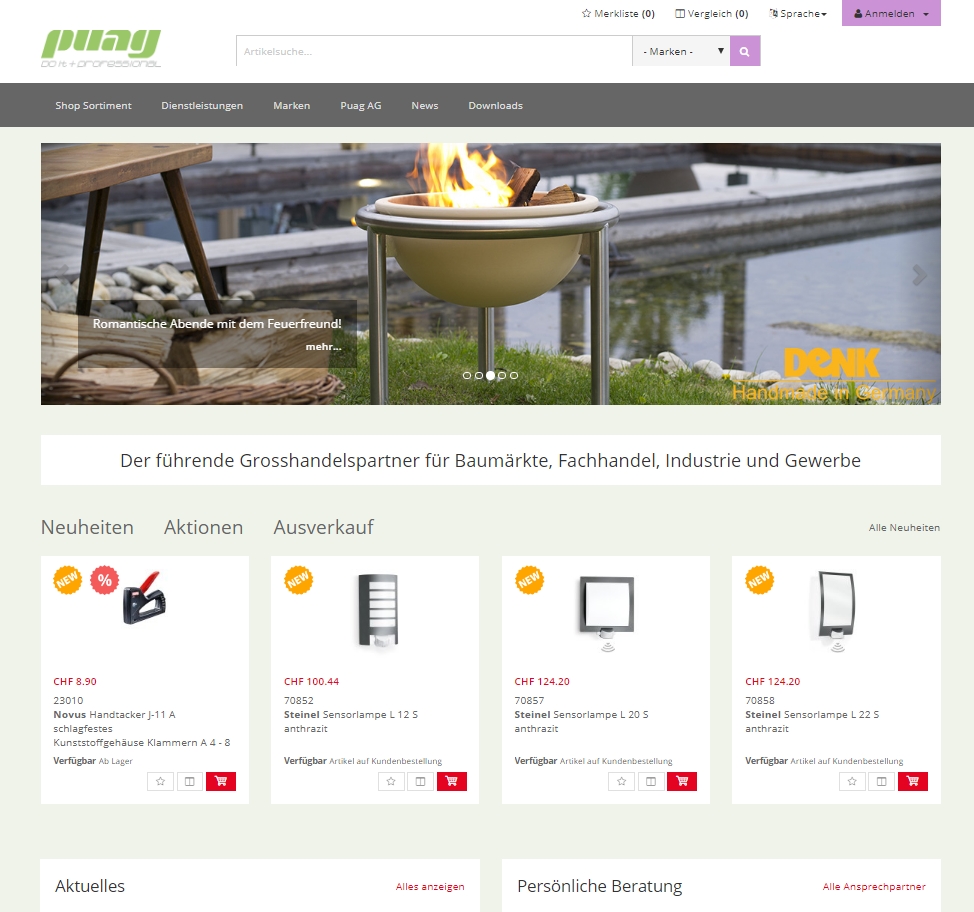 Webshop für Grosshandel und dessen Endkunden – PRESTIGE Business